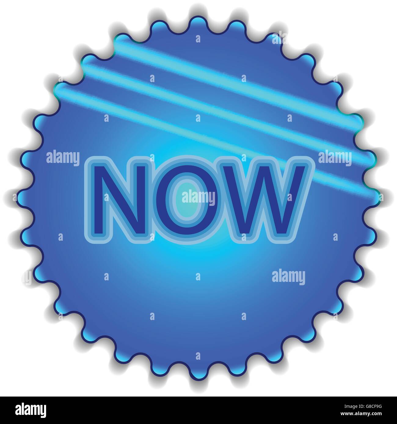 Big blue button labeled "NOW Stock Vector Image & Art - Alamy
