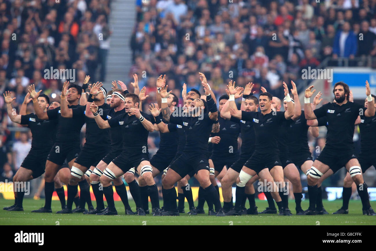 New Zealand perform the Haka dance during the Rugby World Cup Final at ...