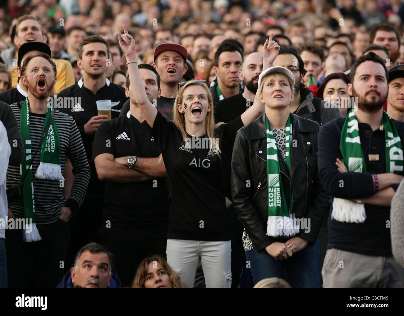 New zealand fans at the fanzone in trafalgar square hi-res stock ...