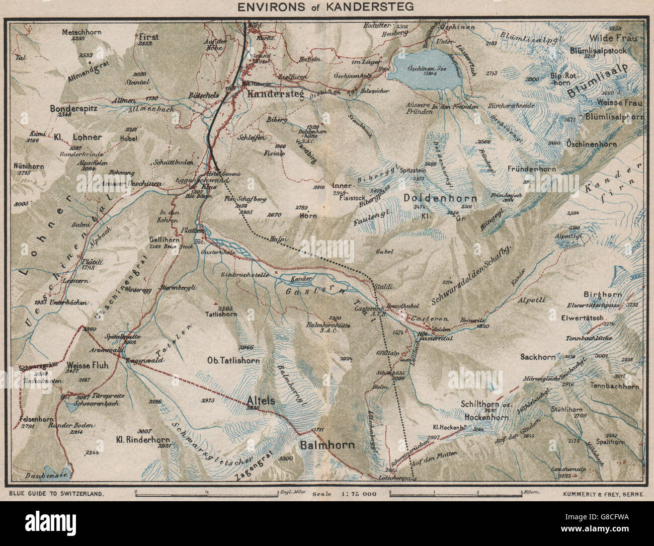KANDERSTEG ENVIRONS. Blümlisalp Berne Doldenhorn. Vintage map ...