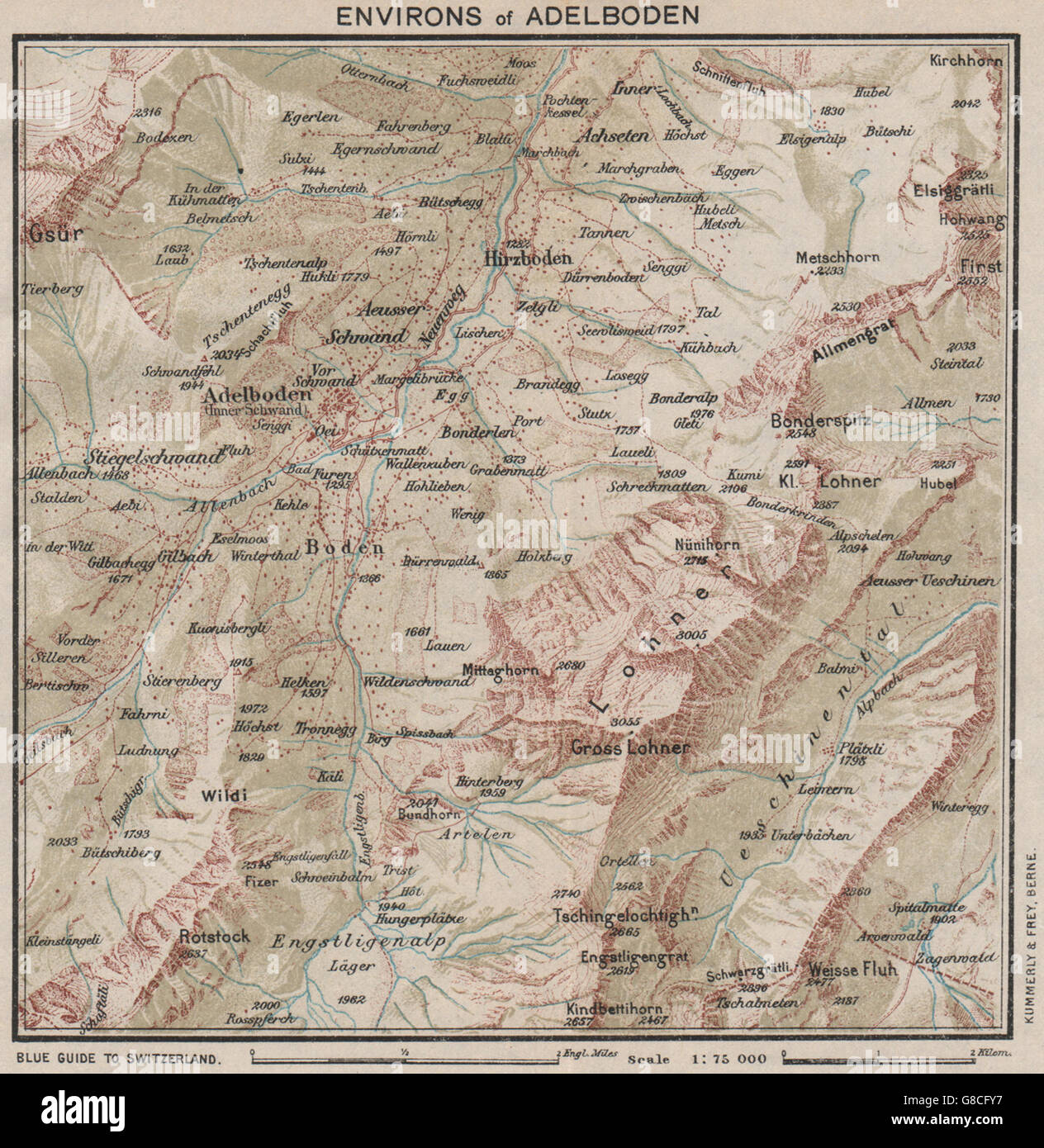 ADELBODEN ENVIRONS. Hirzboden. Vintage map plan. Switzerland, 1930 ...