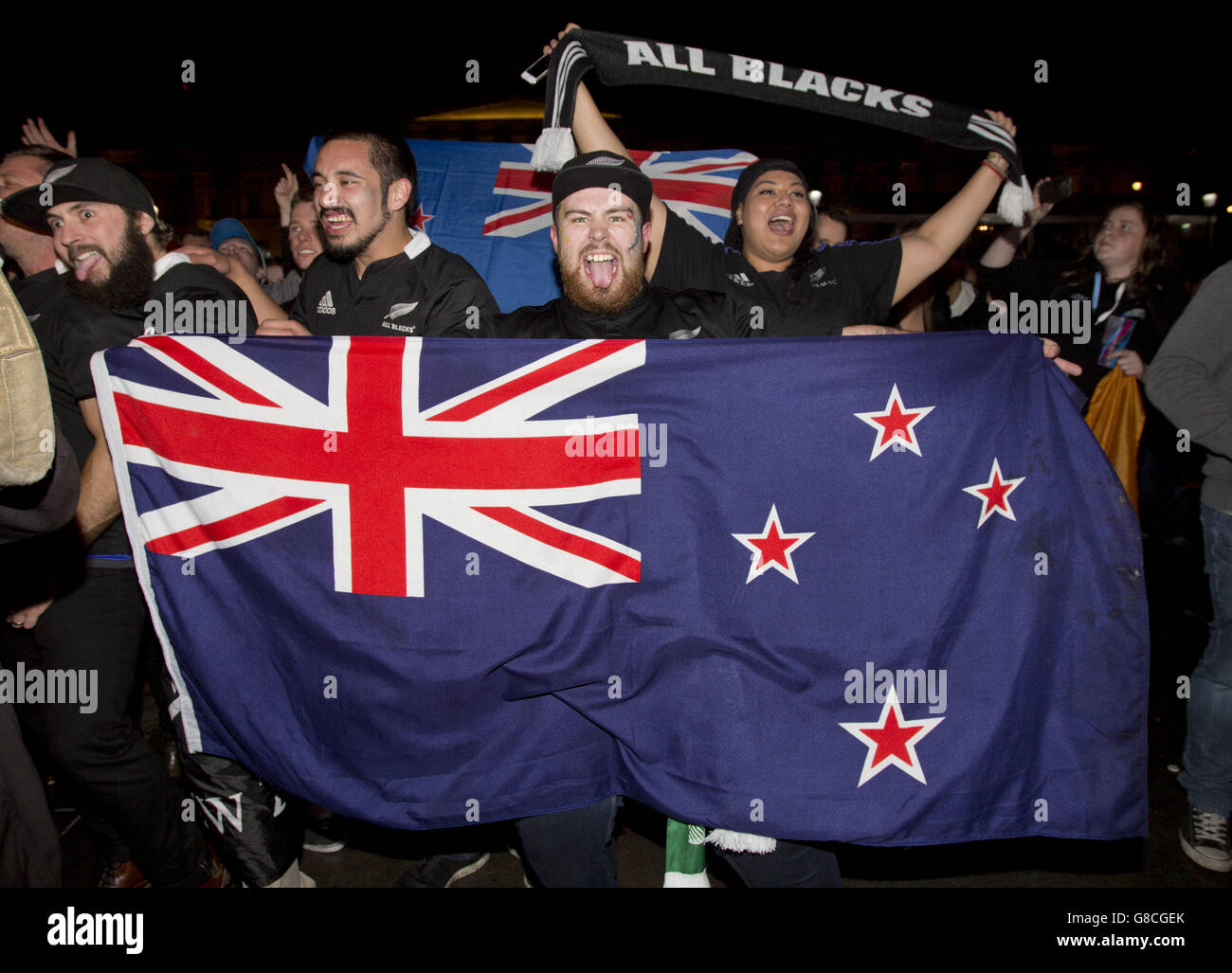 New Zealand rugby fans celebrate their team beating Australia, at the ...