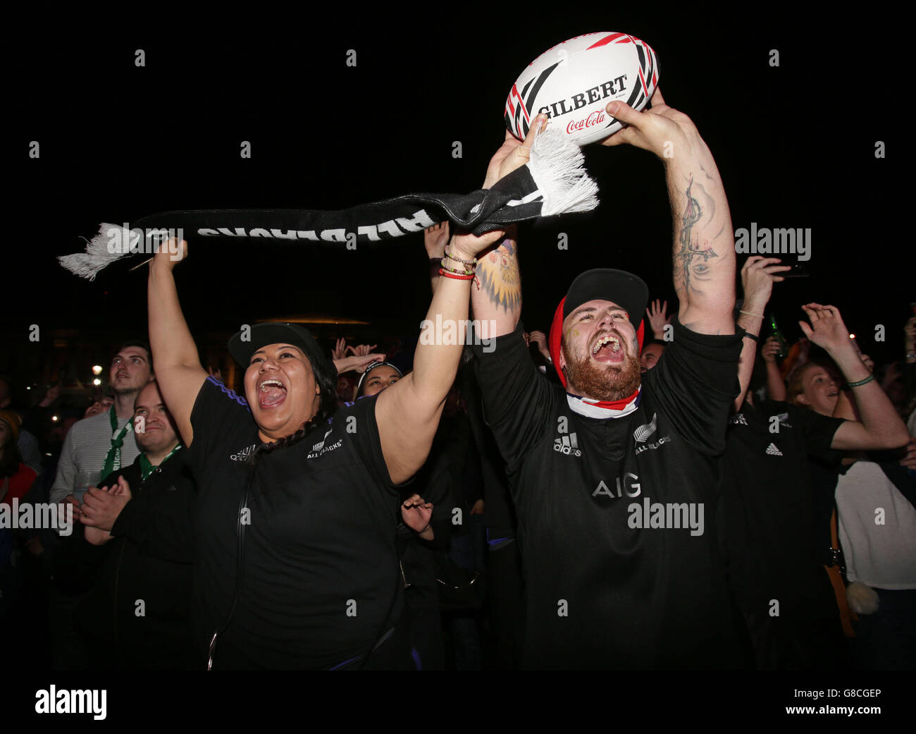 New Zealand rugby fans celebrate their team beating Australia, at the ...