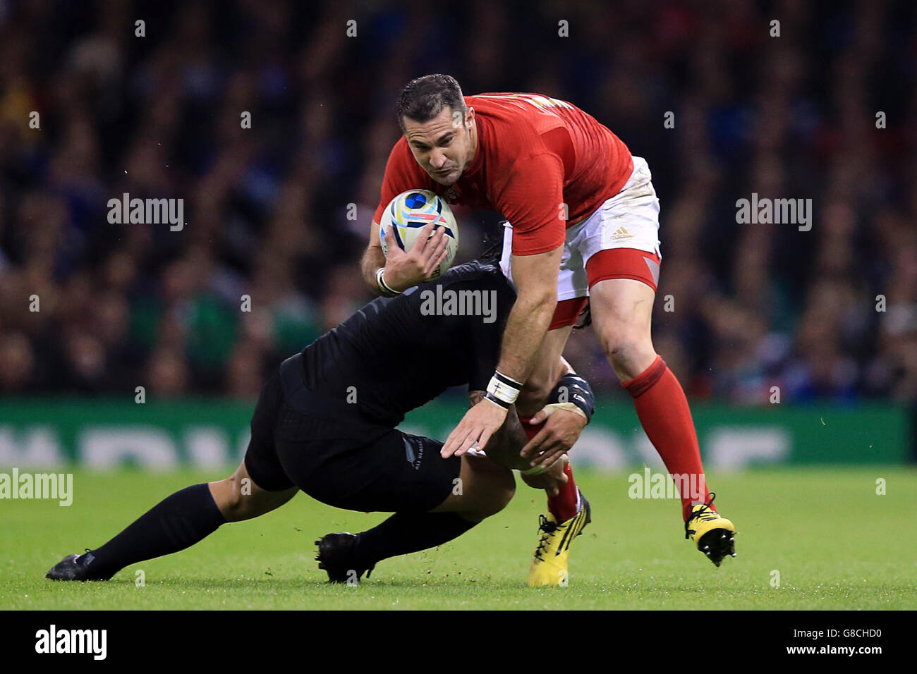 France's Scott Spedding (right) looks to break through the New Zealand ...
