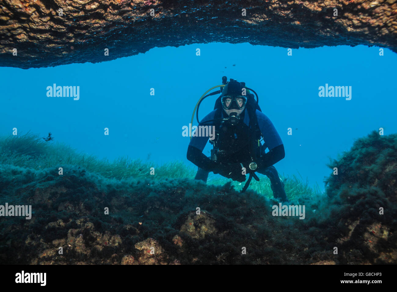 Diver enters an underwater tunnel Stock Photo - Alamy