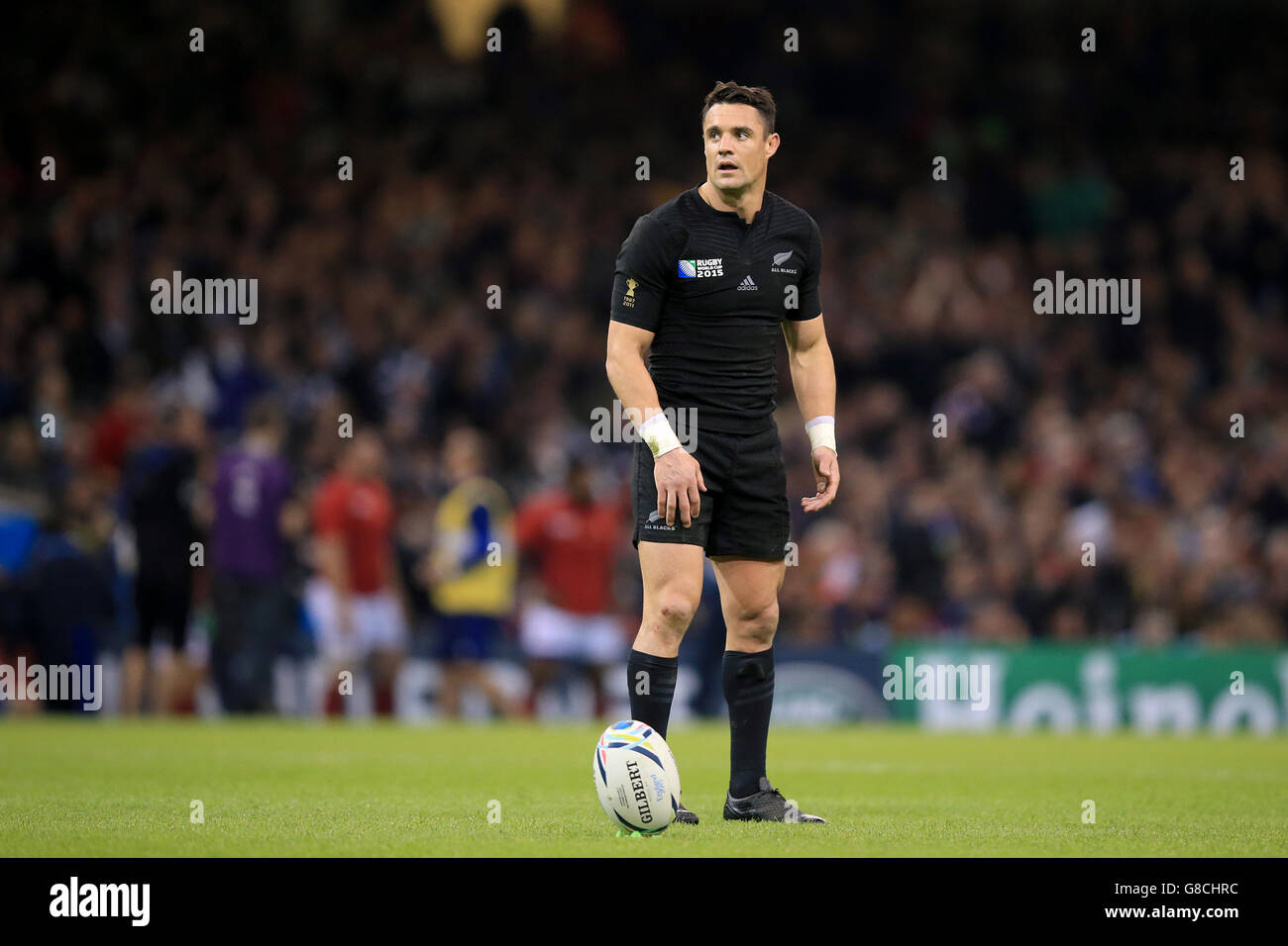 New Zealand's Dan Carter prepares to kick a conversion during the Rugby ...