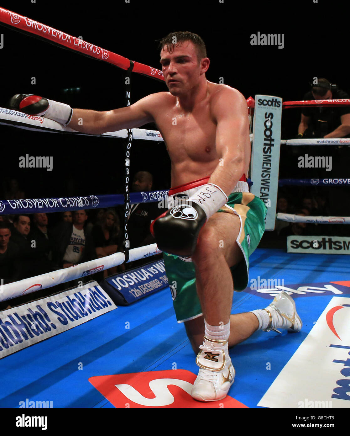 Matthew Macklin rests after being hit by the first low blow from Jason ...
