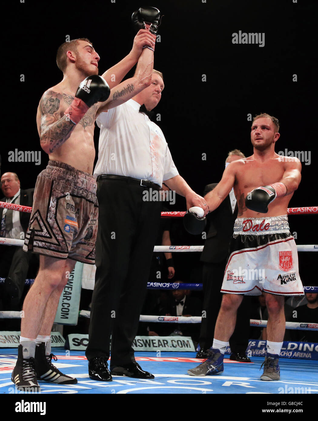 Sam Eggington (left) celebrates his victory against Dale Evans in their ...