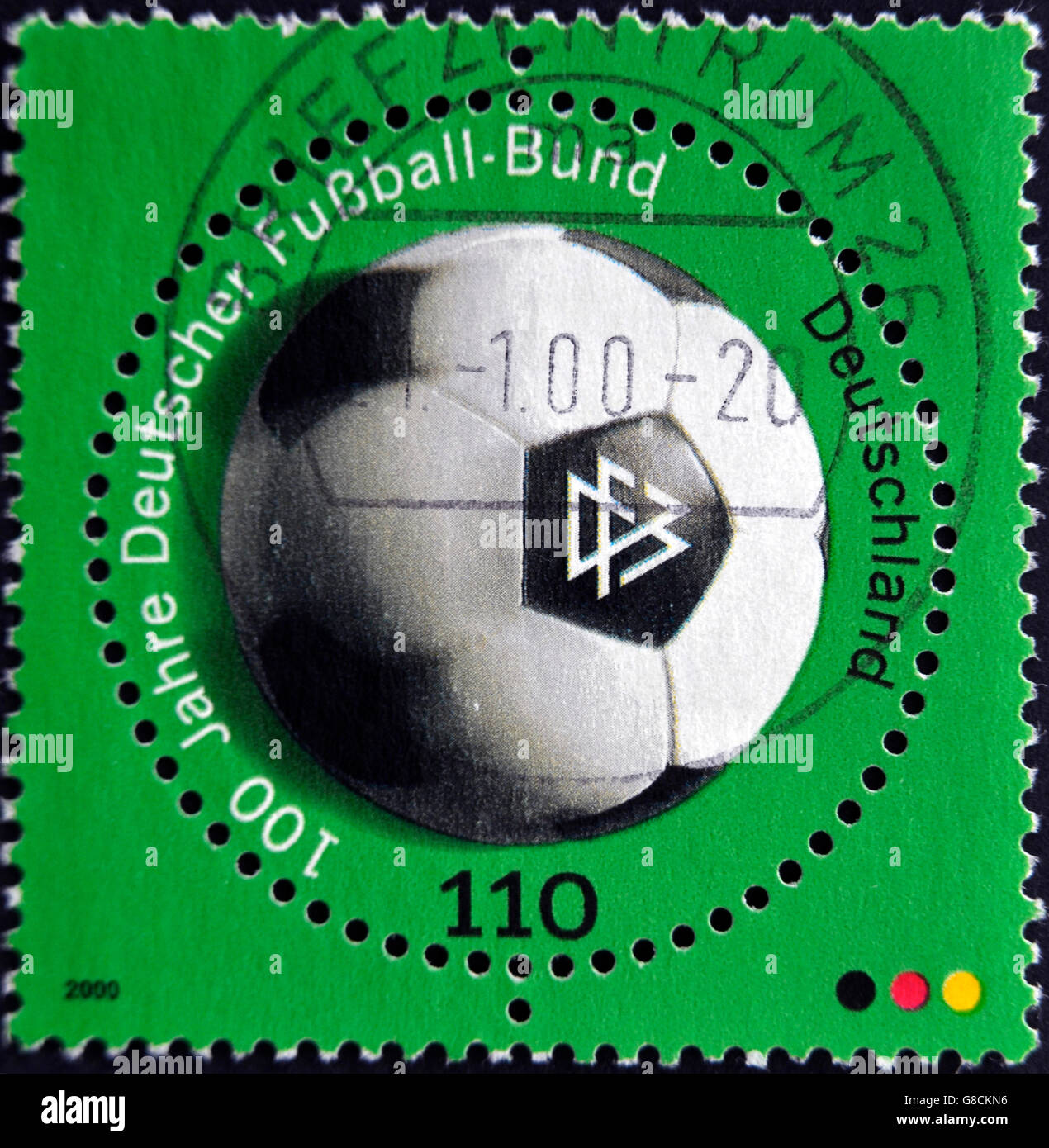 GERMANY - CIRCA 2000: A stamp printed in Germany shows soccer ball ...