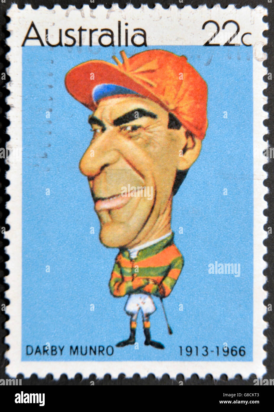 AUSTRALIA - CIRCA 1981: A stamp printed in Australia shows jockey Darby ...