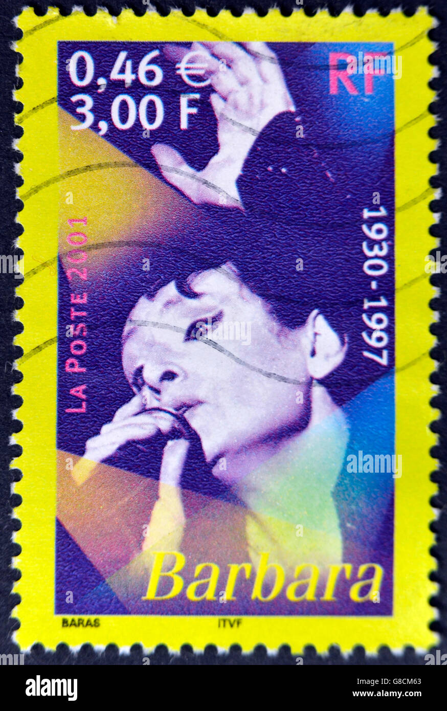 FRANCE - CIRCA 2001: A stamp printed in France shows Barbara singer ...
