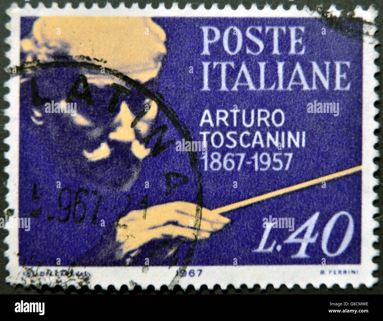 ITALY - CIRCA 1967: a stamp printed in Italy celebrates the first ...