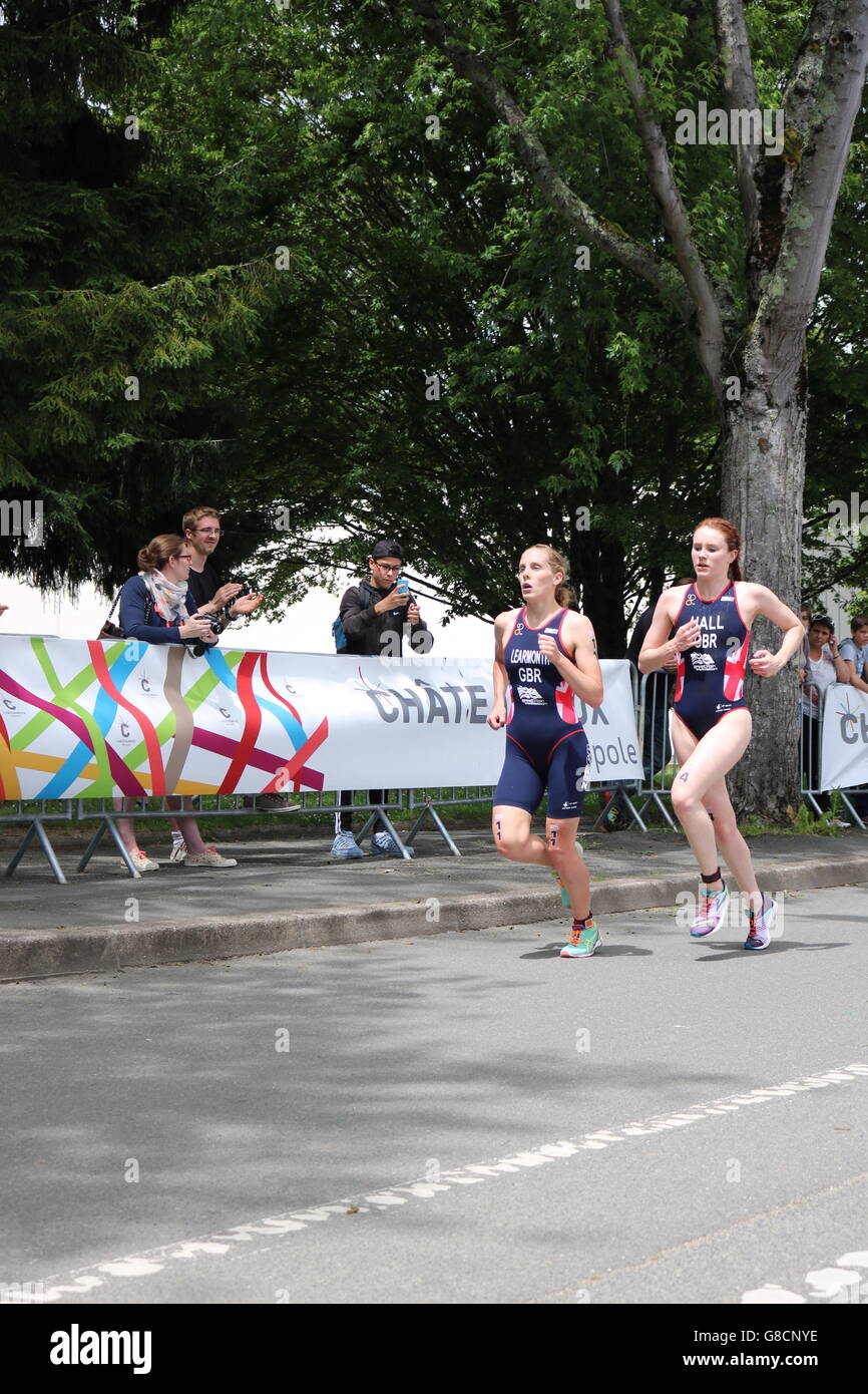 Team GB elite triathletes Lucy Hall and Jess Learmonth on the run leg ...