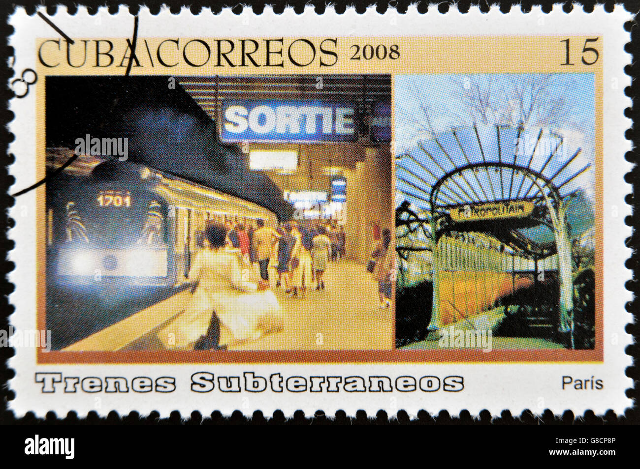 CUBA - CIRCA 2008: A stamp printed in Cuba dedicated to subways, shows ...