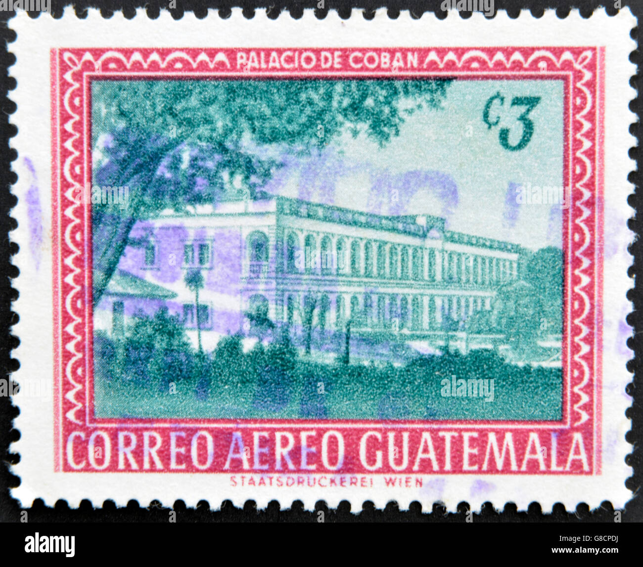 GUATEMALA - CIRCA 1970: A stamp printed in Guatemala shows Coban Palace ...