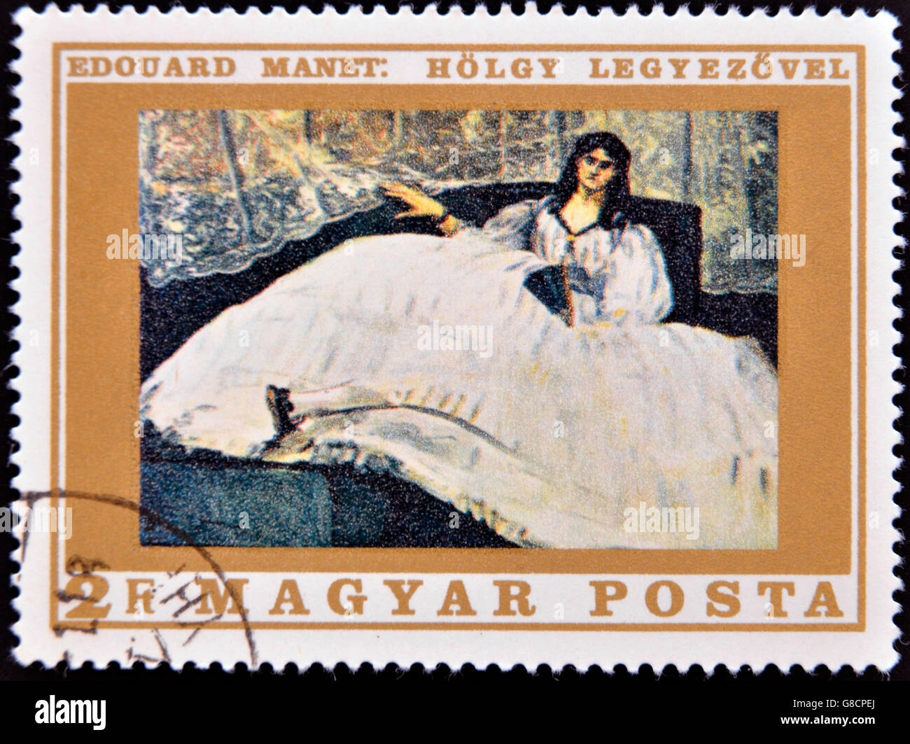HUNGARY - CIRCA 1969: stamp printed in Hungary, shows Lady with Fan, by ...