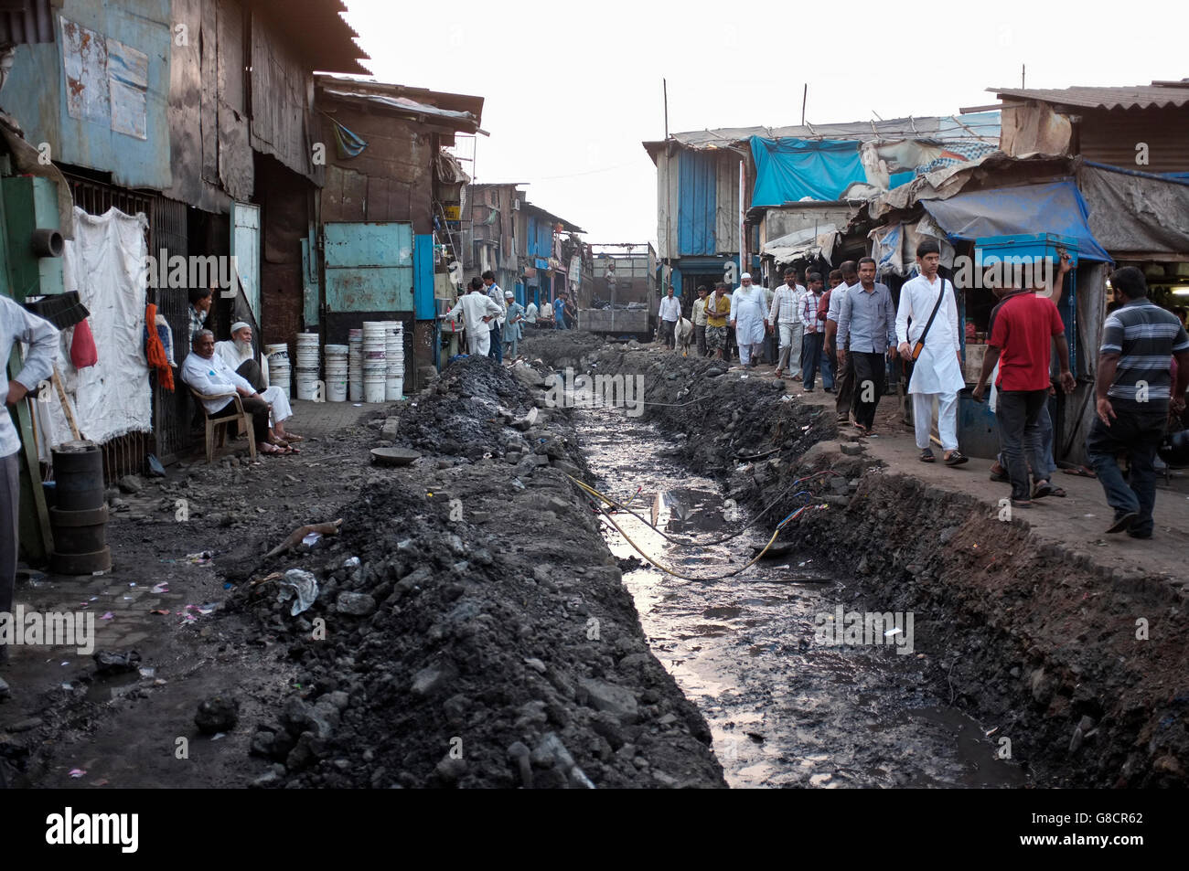drainage ditch and Street scene kurla west Mumbai, India Stock Photo ...
