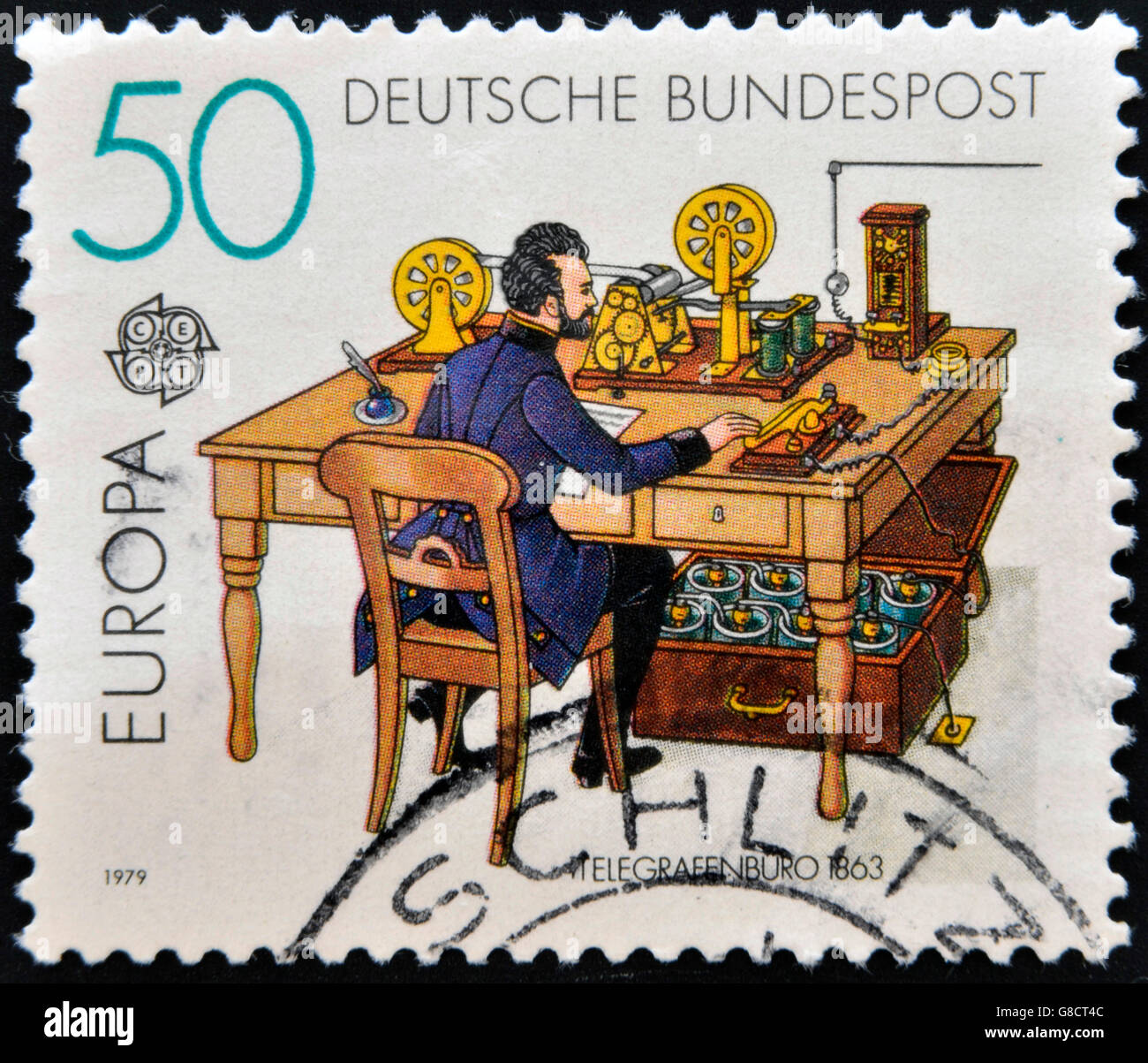 GERMANY - CIRCA 1979: A stamp printed in Germany shows Telegraph office ...