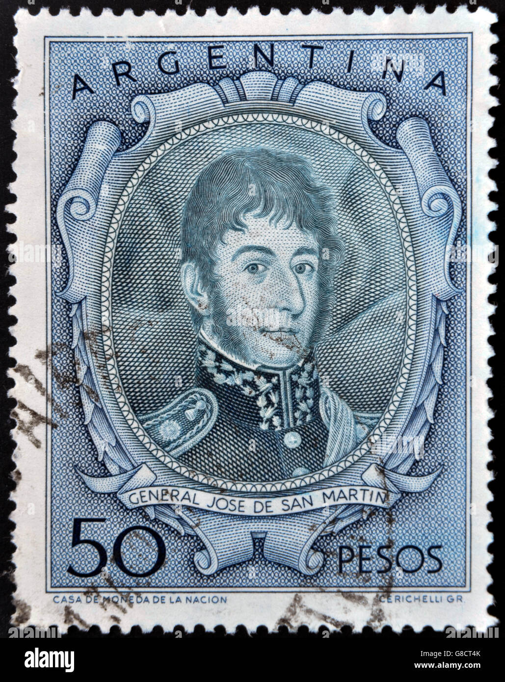 ARGENTINA - CIRCA 1954: A stamp printed in Argentina shows General Jose ...