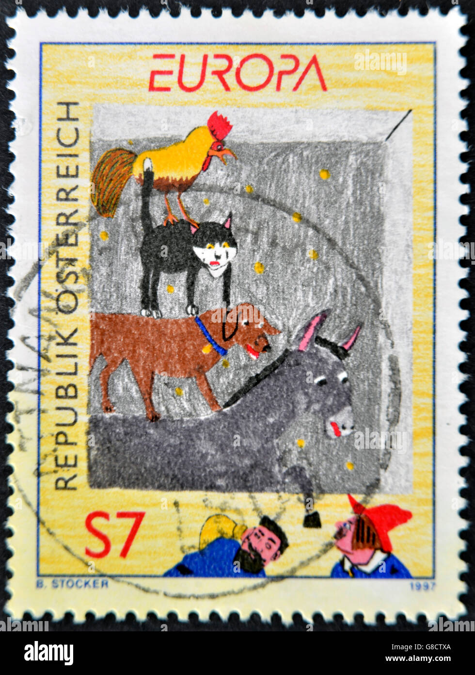 AUSTRIA - CIRCA 1997: A stamp printed in Austria shows cartoon drawing ...