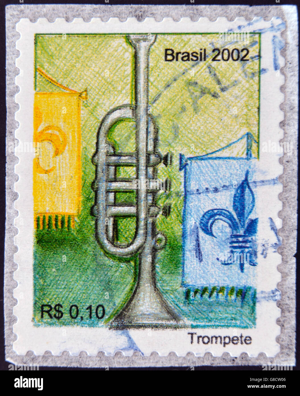 BRAZIL- CIRCA 2002: A stamp printed in Brazil shows a trumpet, circa ...