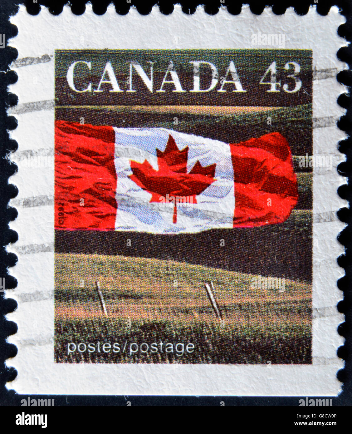 CANADA - CIRCA 1987: stamp printed by Canada, shows Canadian flag ...