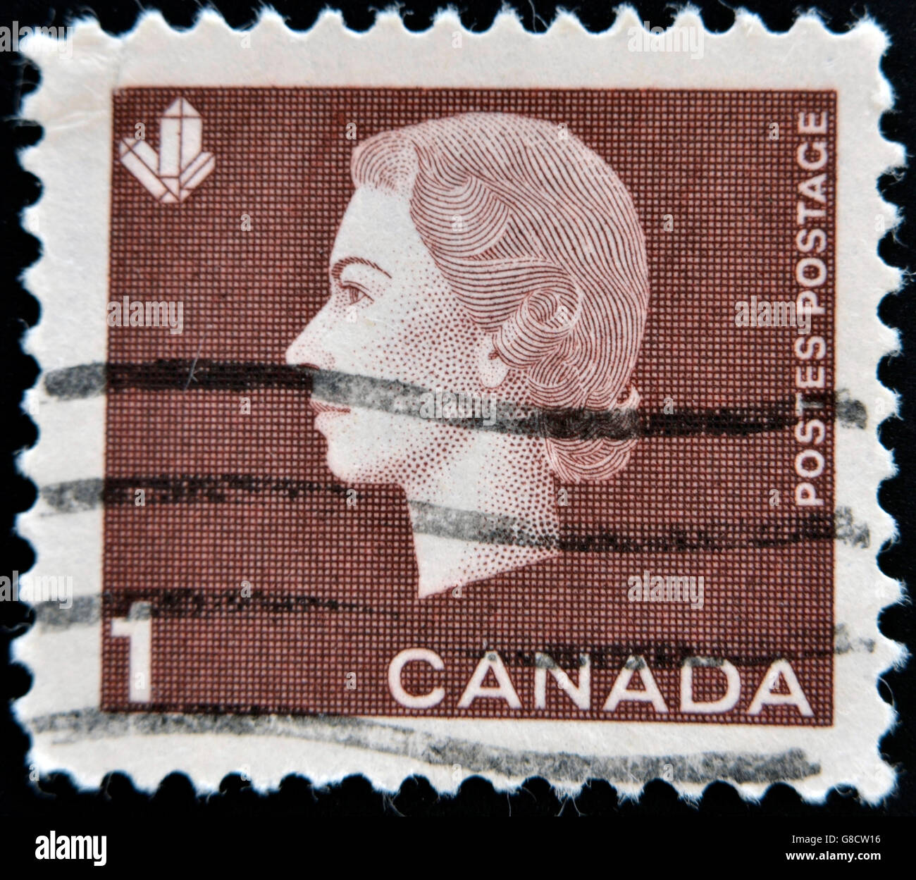 CANADA - CIRCA 1963: A stamp printed in Canada shows Queen Elizabeth II ...