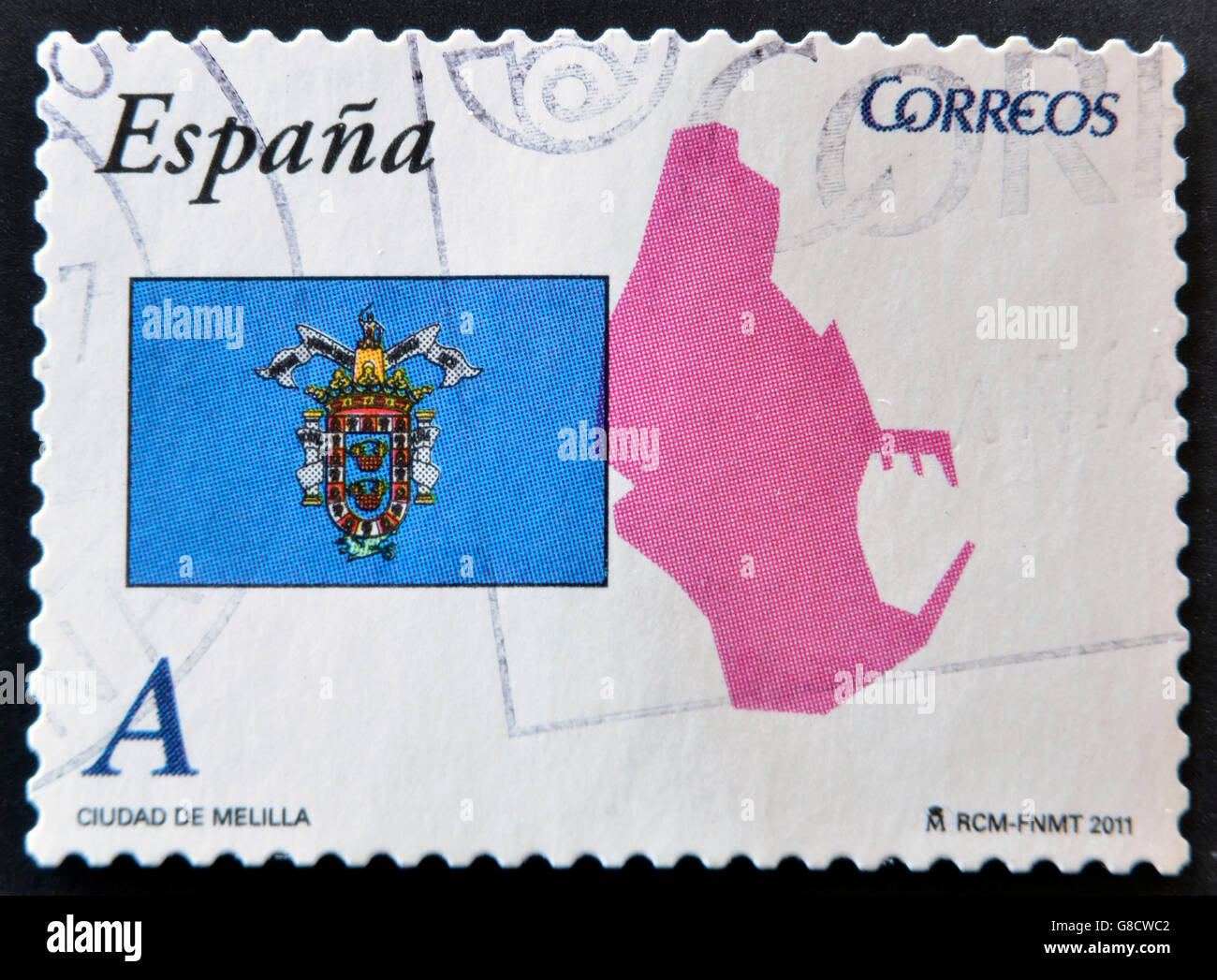 SPAIN - CIRCA 2011: A stamp printed in spain shows flag and map of the ...