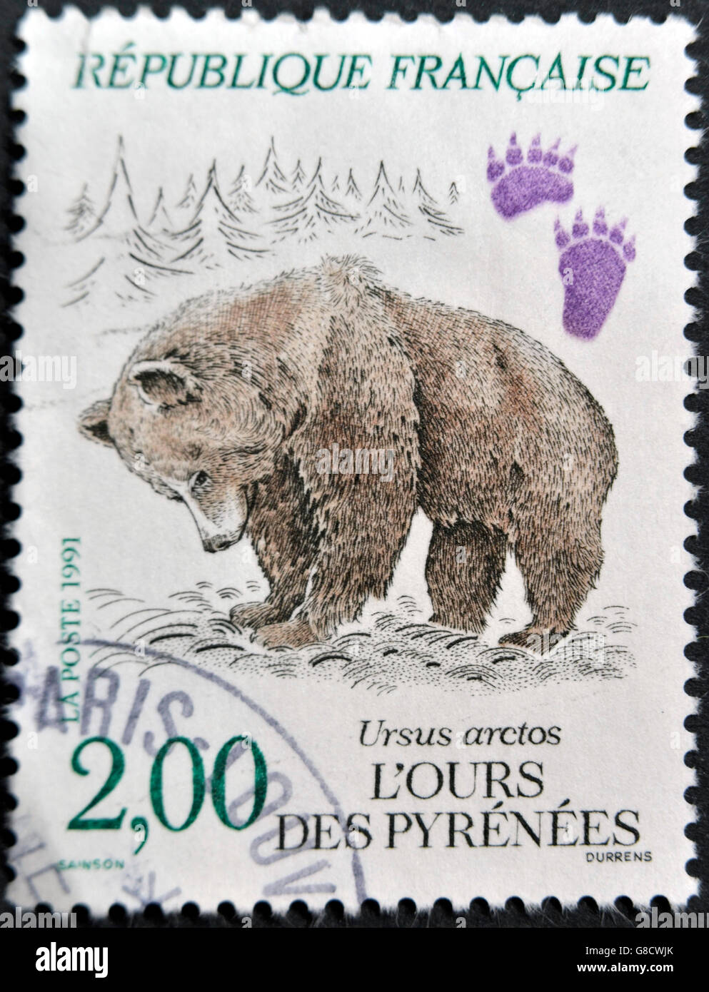 FRANCE - CIRCA 1991: A stamp printed in France shows bear in the ...