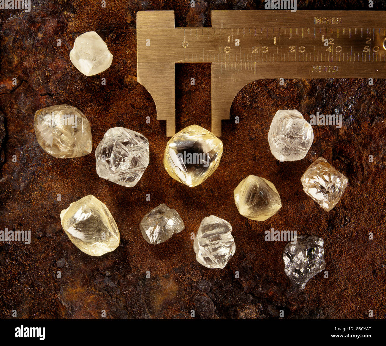 Diamonds and measurement tool ruler, South Africa Stock Photo - Alamy