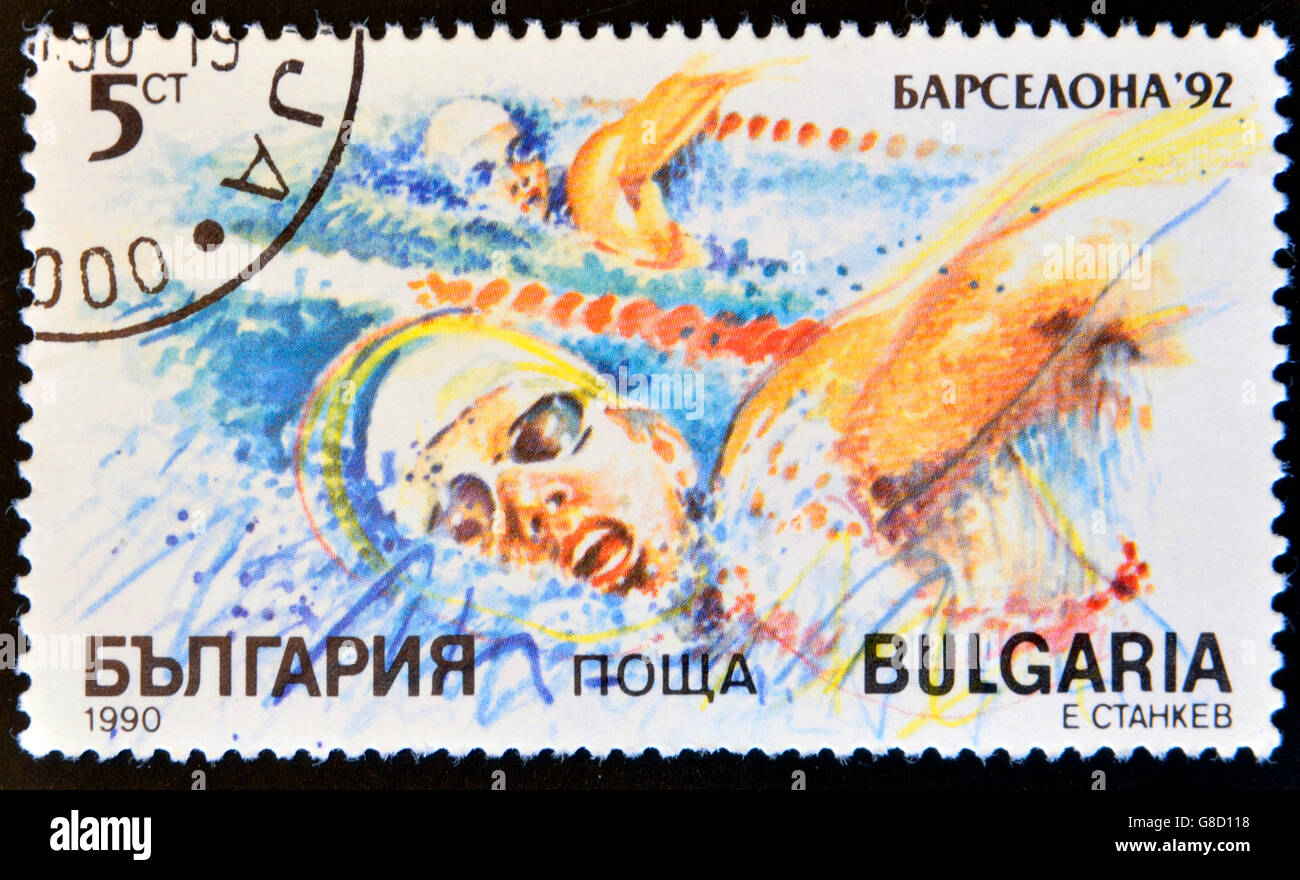 BULGARIA - CIRCA 1990: stamp printed in Bulgaria, shows swimming, circa ...