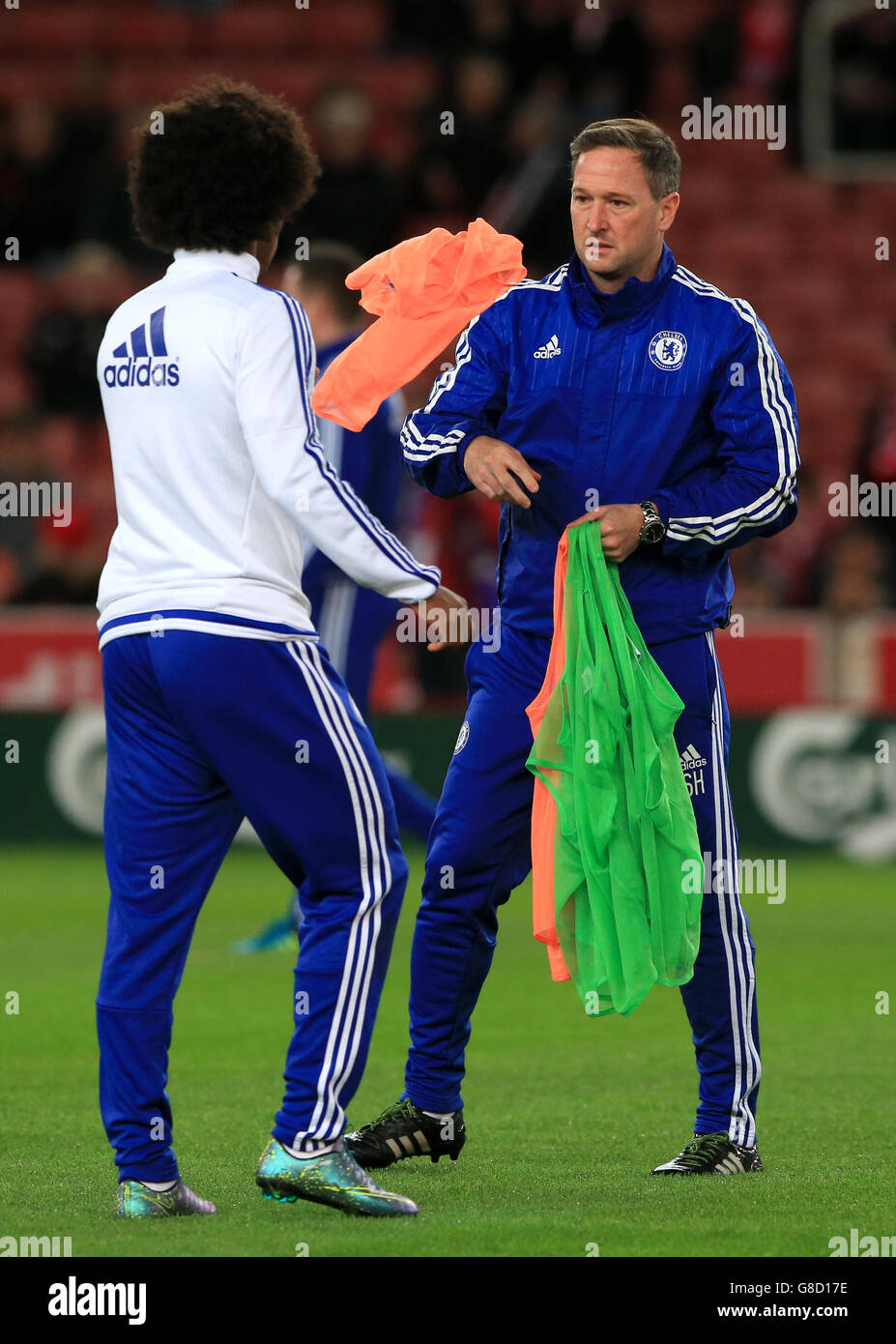 Chelsea first team coach Steve Holland (right) with Willian during the ...