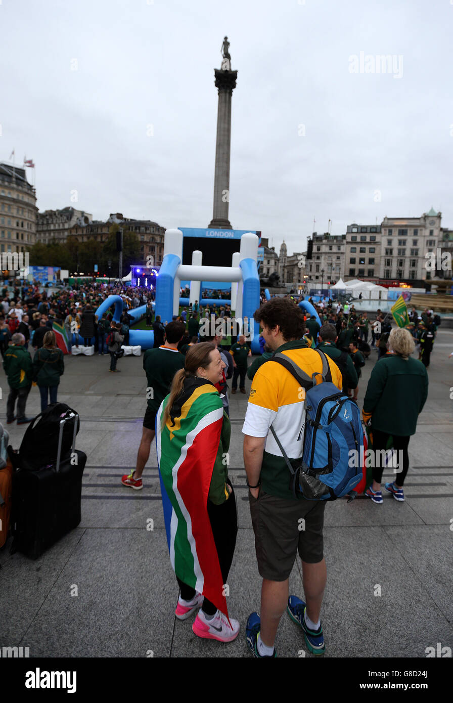 South Africa fans at the Rugby World Cup 2015 Fanzone in Trafalgar ...