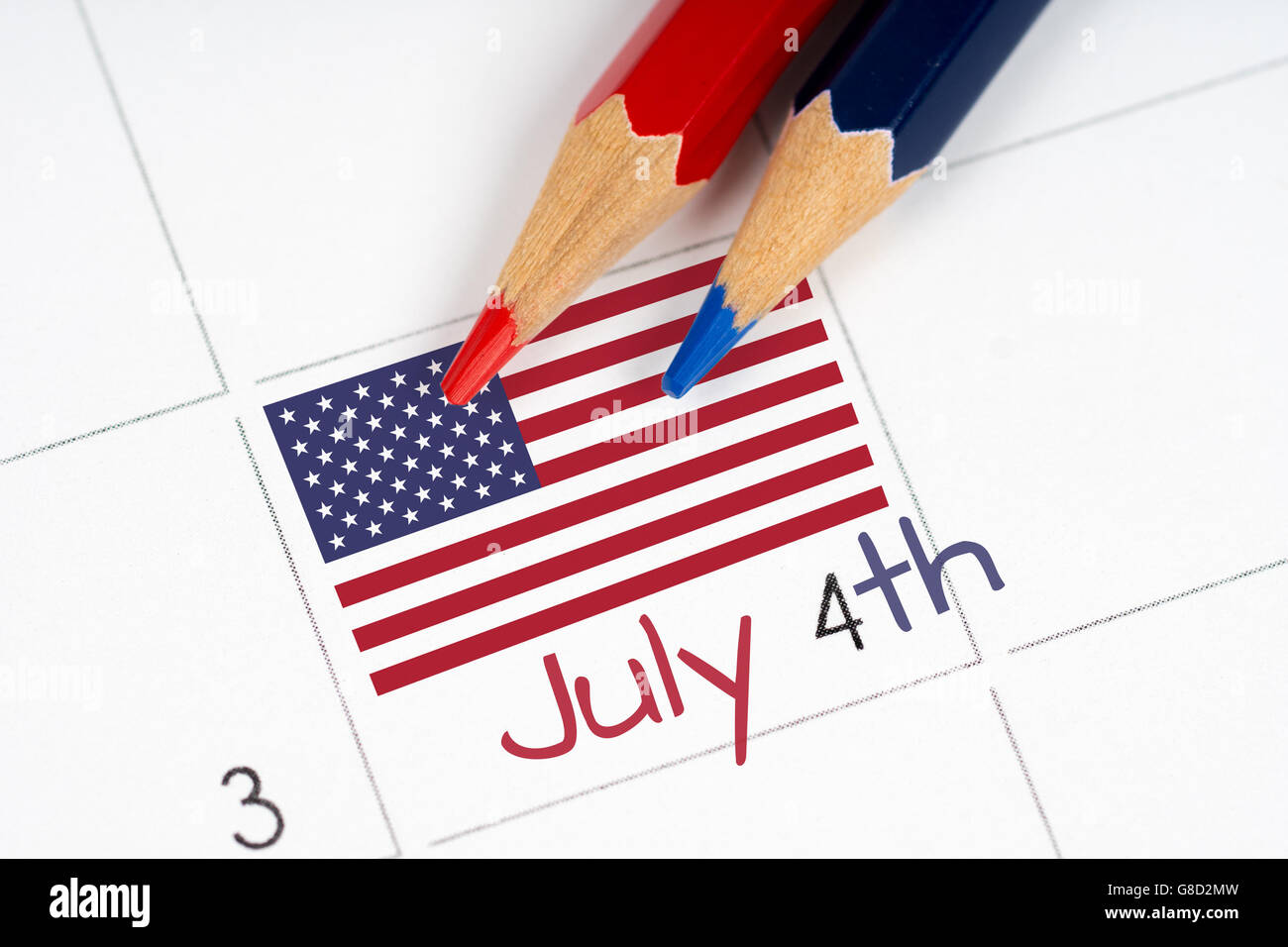 fourth of july calendar and pencil Stock Photo - Alamy