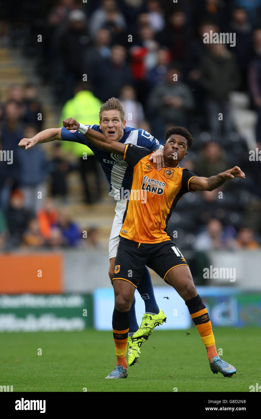 Birmingham citys neil eardley challenges hull citys chuba akpom hi-res ...