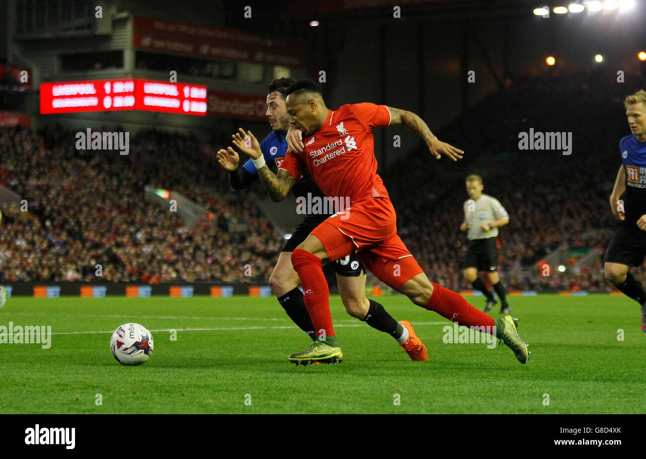 Liverpool's Nathaniel Clyne and AFC Bournemouth's Adam Smith (left ...