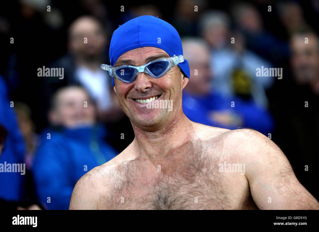 Michael Cullen wears a swimming cap and trunks to raise money for ...