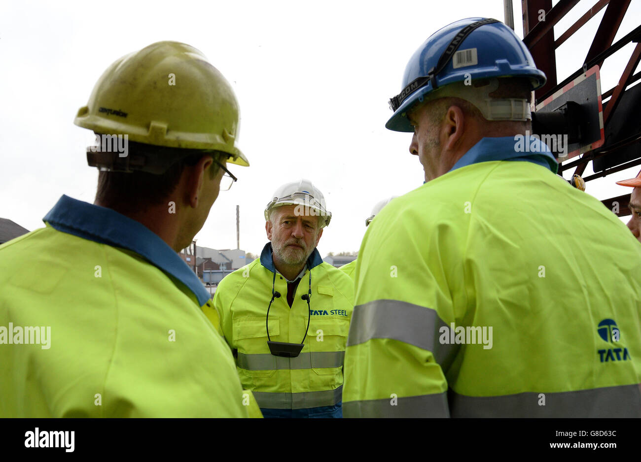 Labour Party leader Jeremy Corbyn meets steel workers during a visit to ...