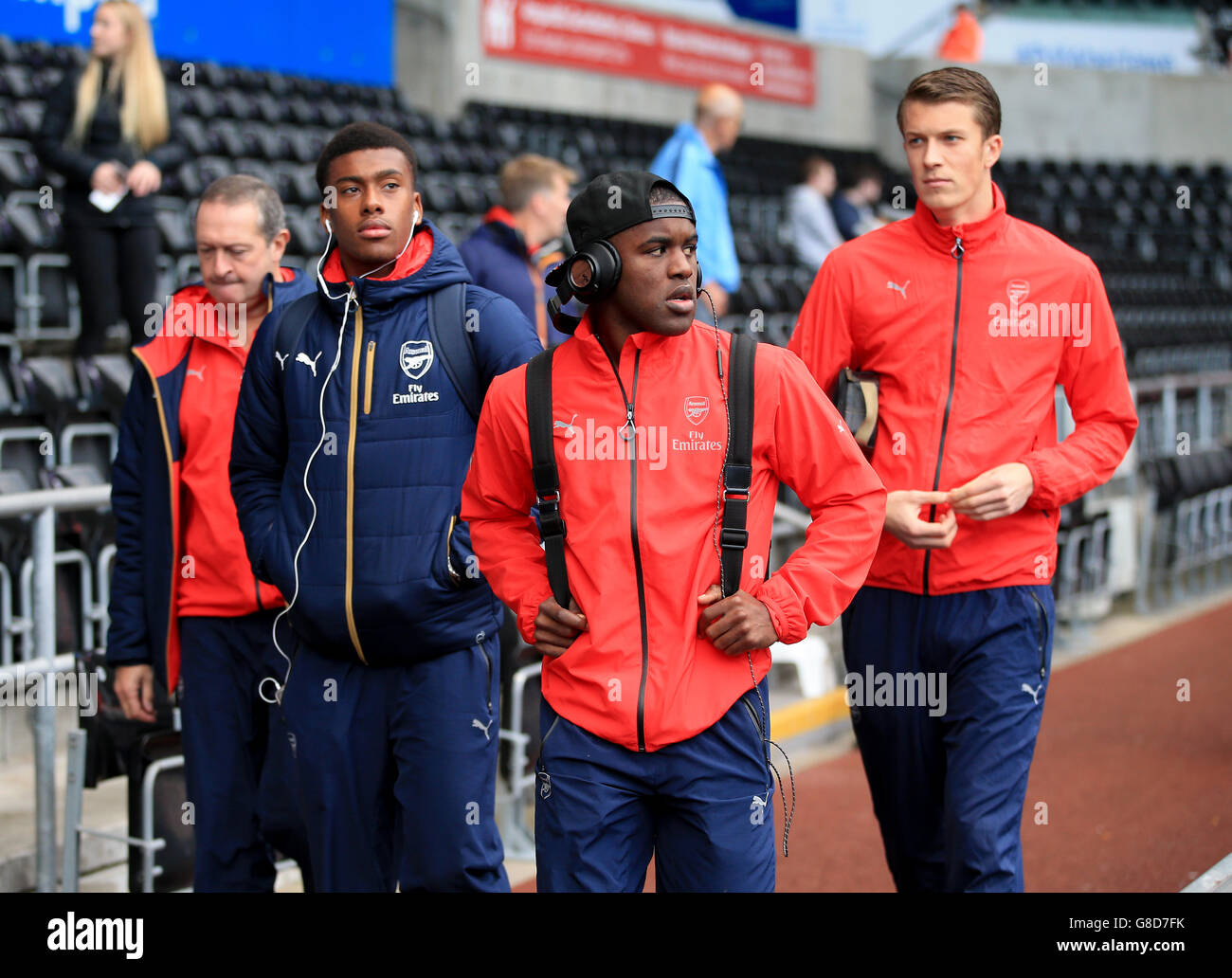 Arsenal's Joel Campbell (centre), Alex Iwobi (left) and goalkeeper ...