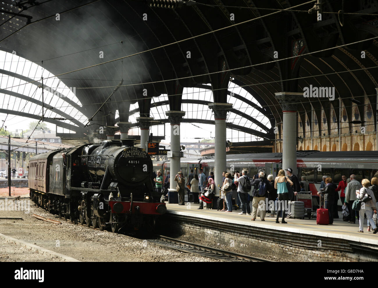 LMS Stanier class 8F steam locomotive 48151 at York station, UK with ...