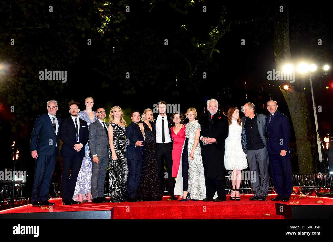 (left to right) Francis Lawrence, Sam Claflin, Gwendoline Christie ...