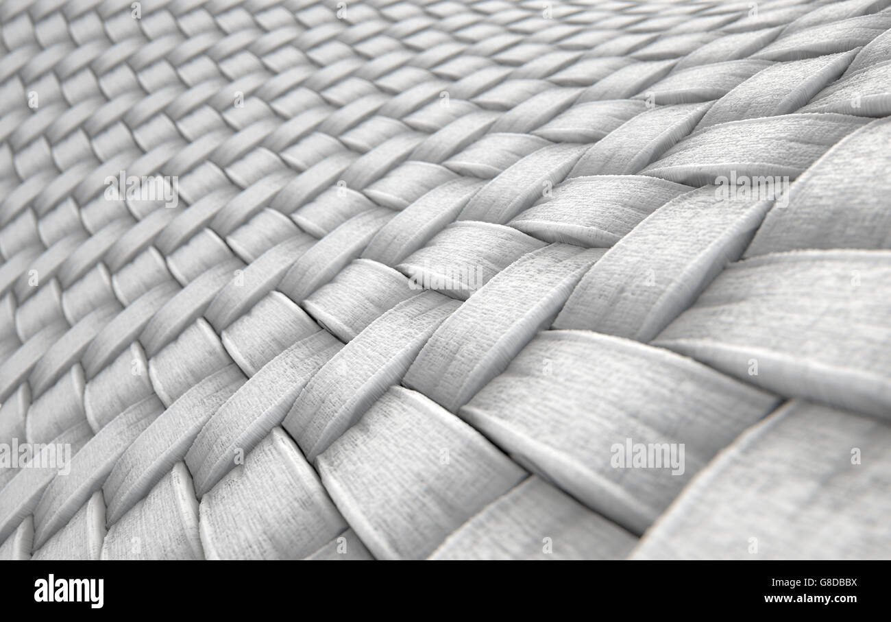 A 3D render of a microscopic view of a simple woven textile on a white ...