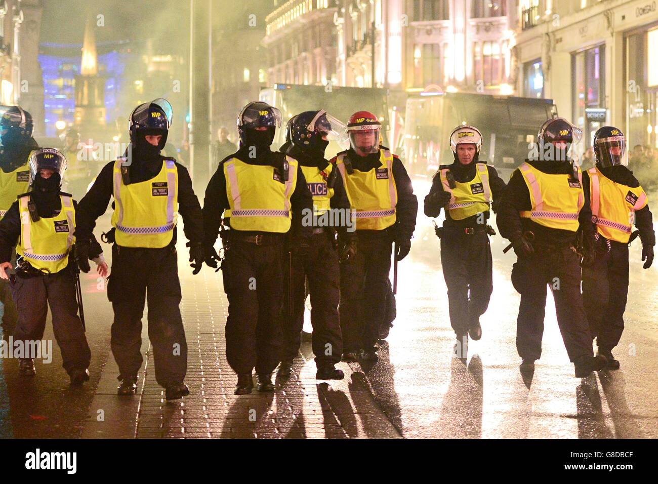 Riot police on Regent Street in London during the Million Mask March ...