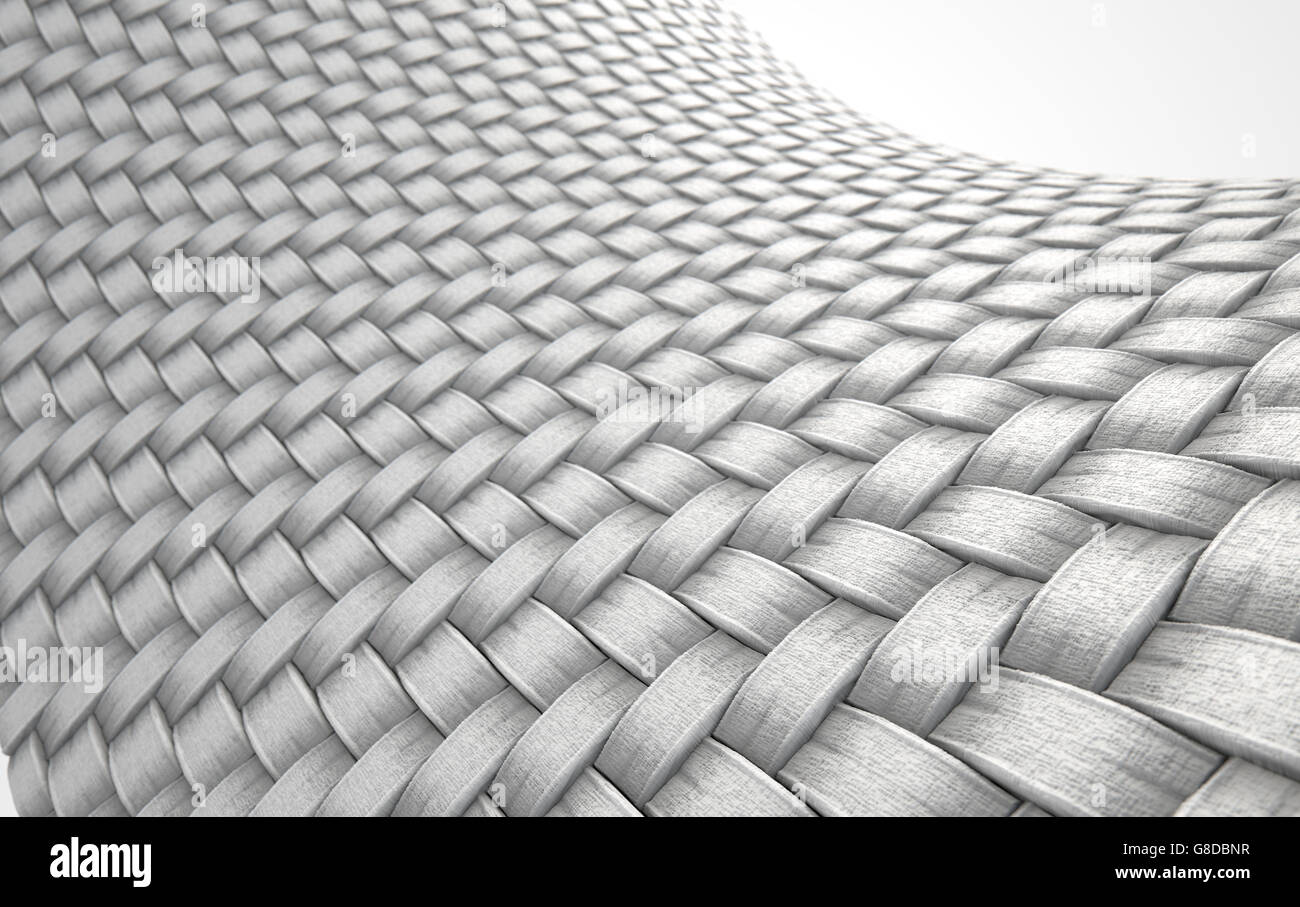 A 3D render of a microscopic view of a simple woven textile on a white ...