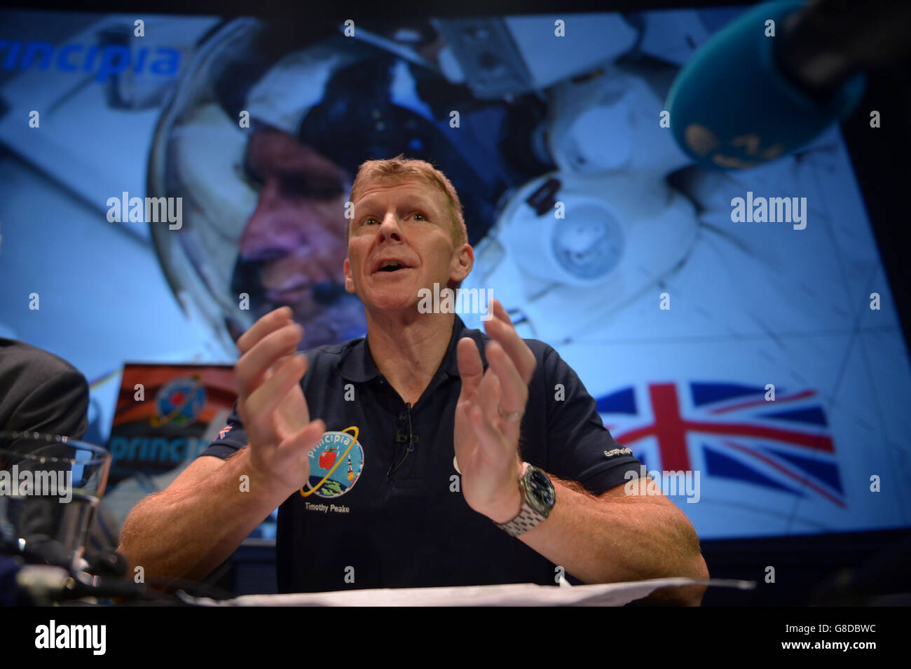 British astronaut Tim Peake as he talks to UK media at the Science ...