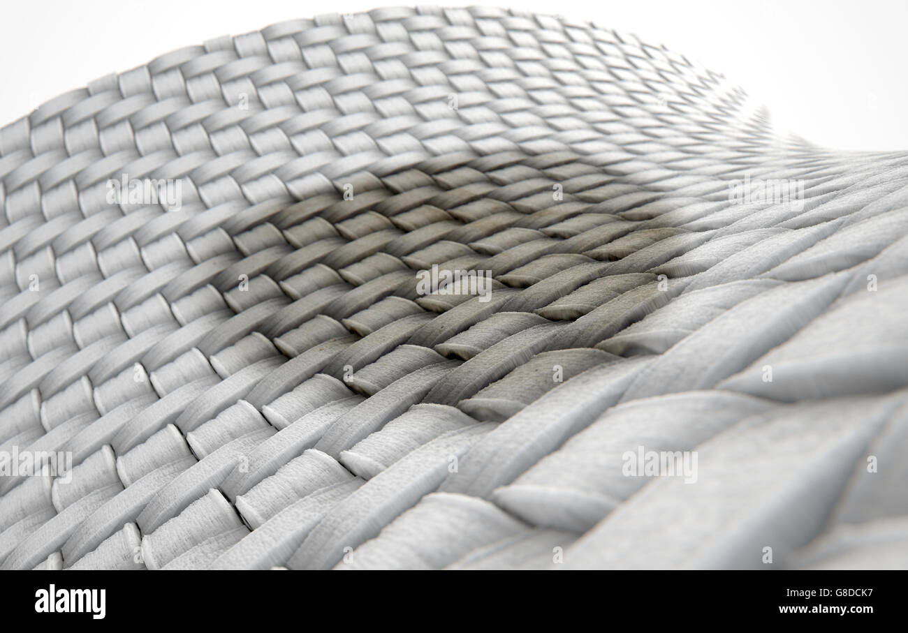 A 3D render of a microscopic view of a simple woven textile with a ...