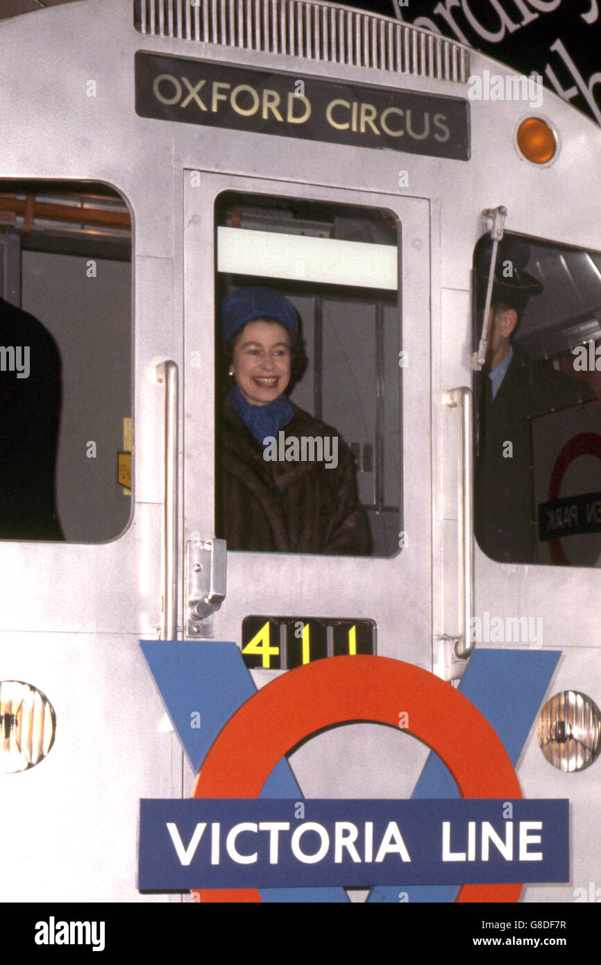 The Queen at the window of the driver's cab on a underground train at ...