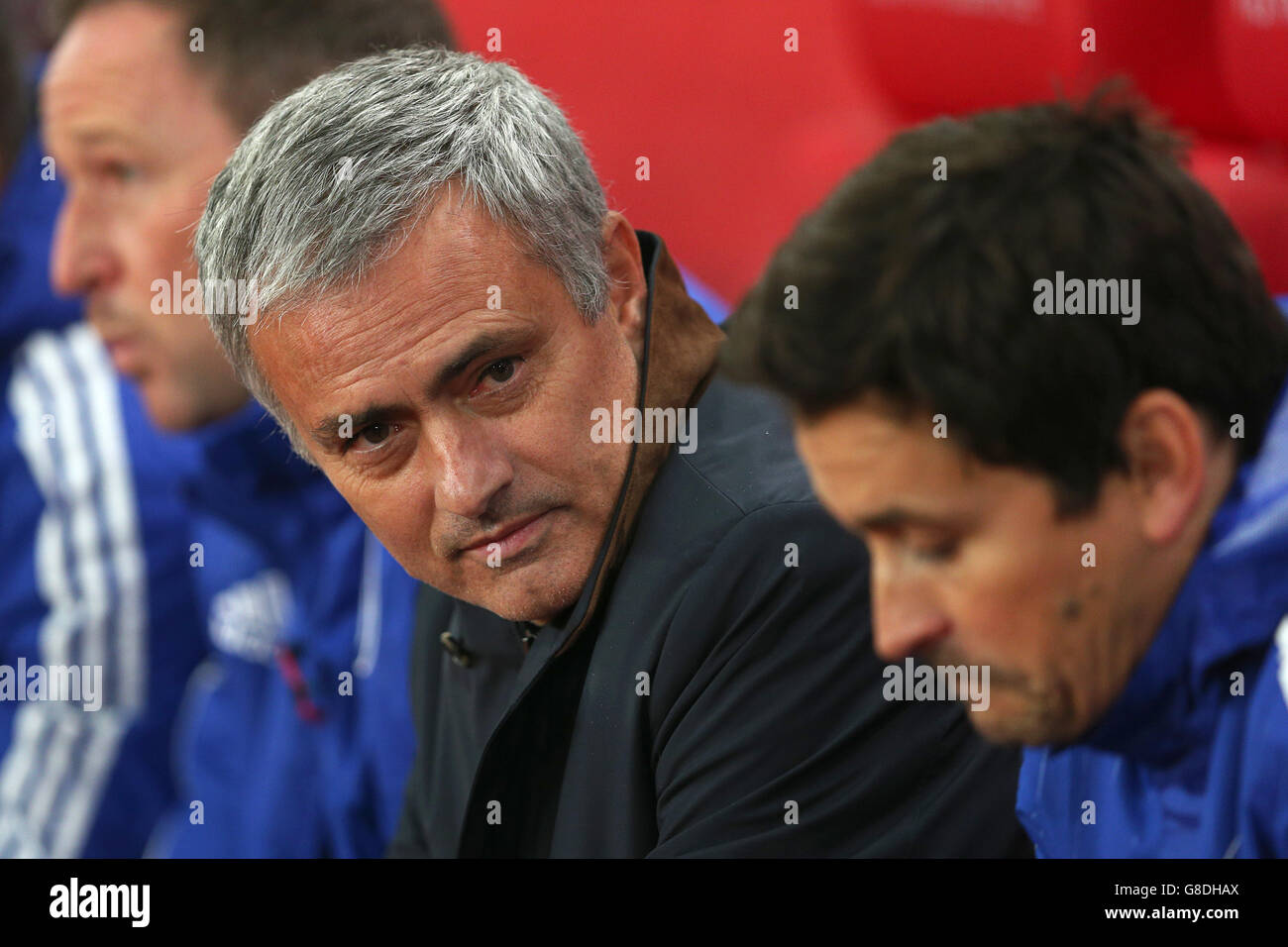 Chelsea manager jose mourinho sat on the bench the game hi-res stock ... Chelsea manager jose mourinho sat on the bench the game hi-res stock ...