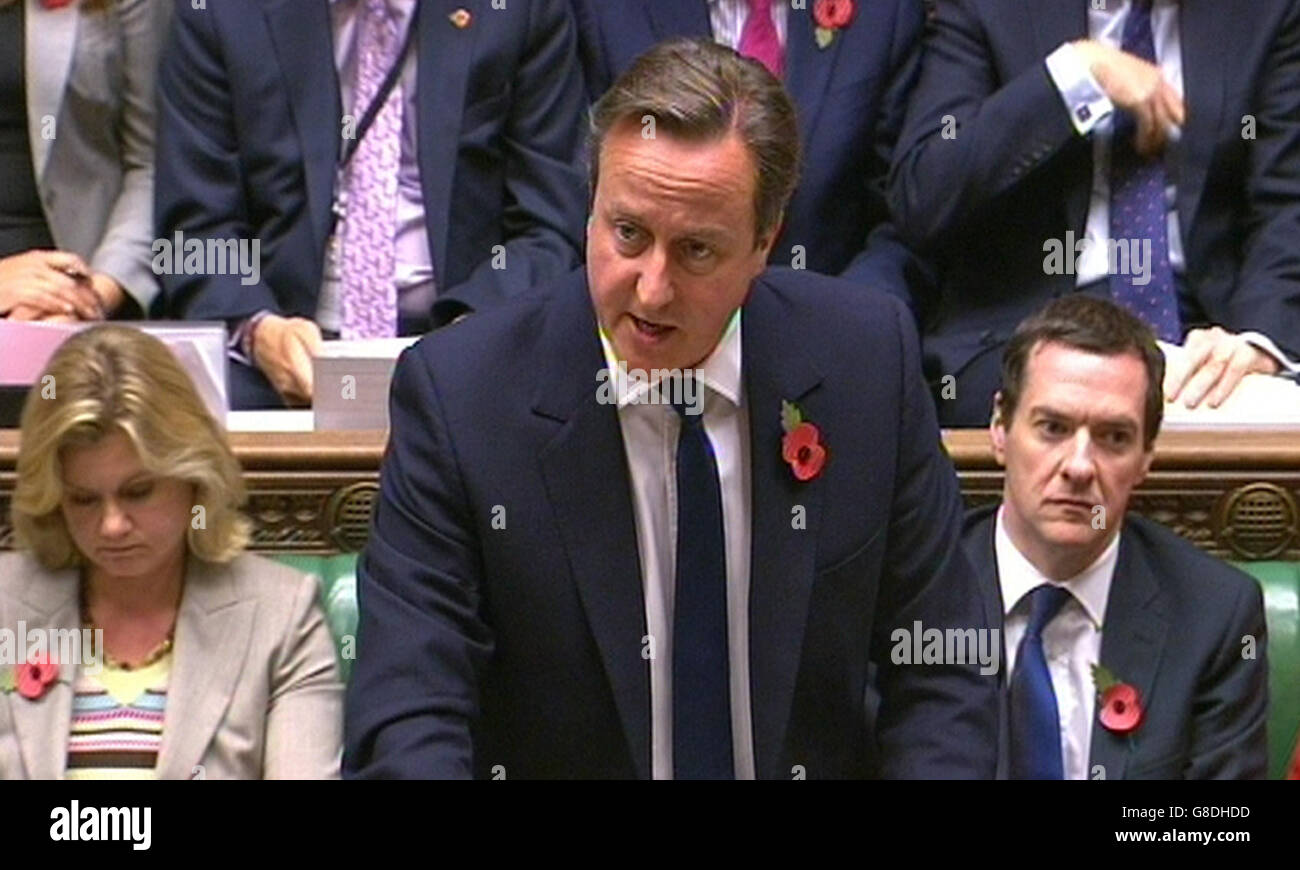 Prime Minister David Cameron speaks during Prime Minister's Questions ...