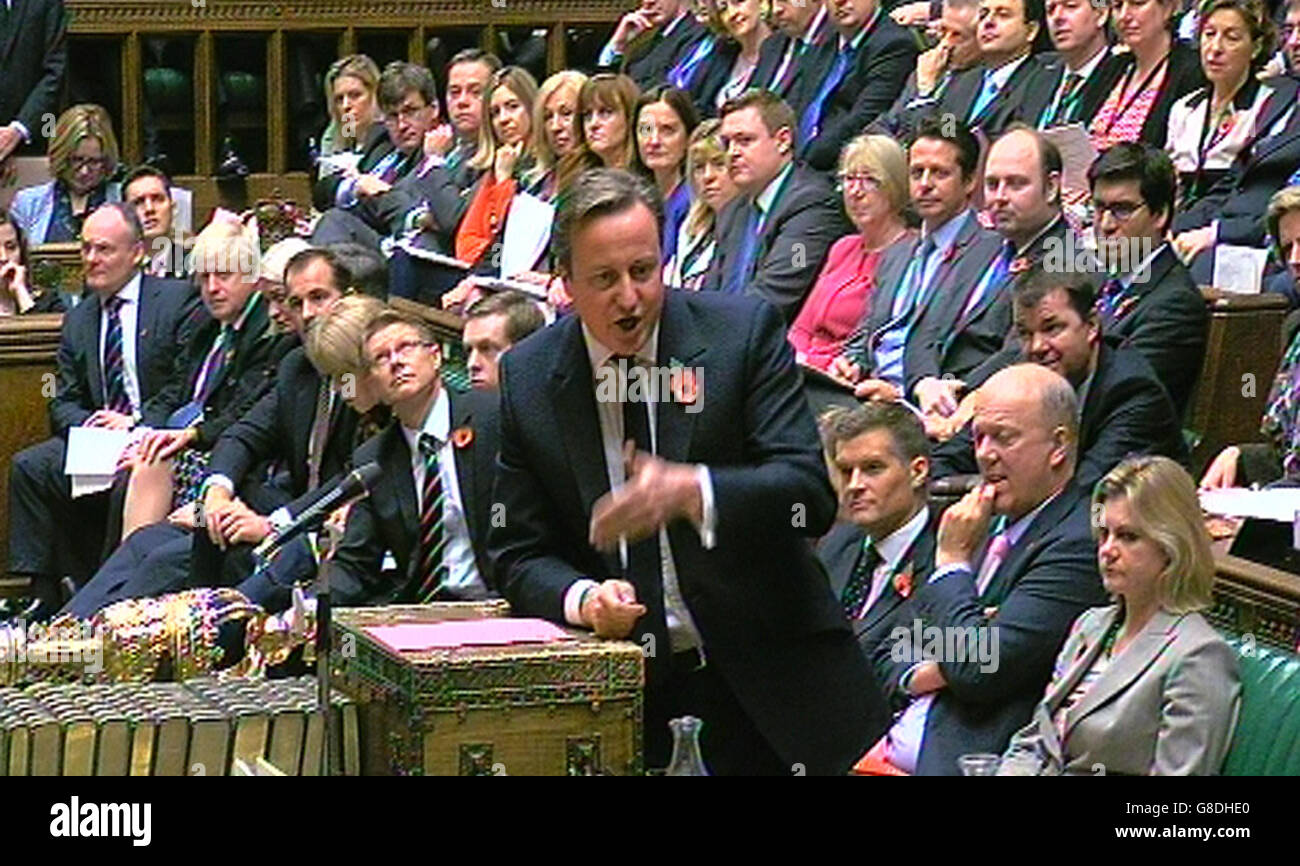 Prime Minister David Cameron speaks during Prime Minister's Questions ...